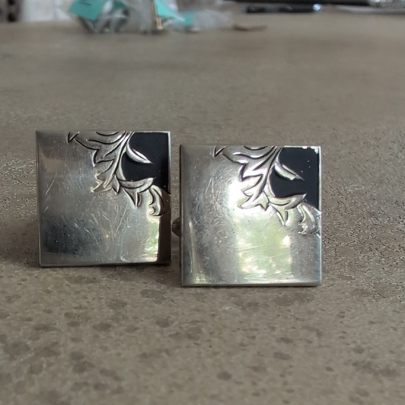 SWANK | Accessories | Swank Silver And Black Square Cufflinks With Leaf ...